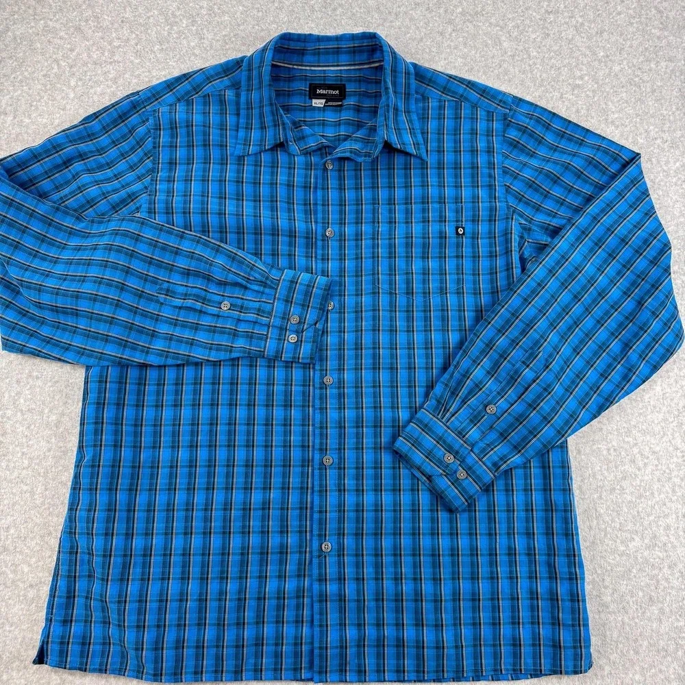 Marmot | Shirts | Marmot Shirt Mens Xl Blue Plaid Long Sleeve Button Up ...
